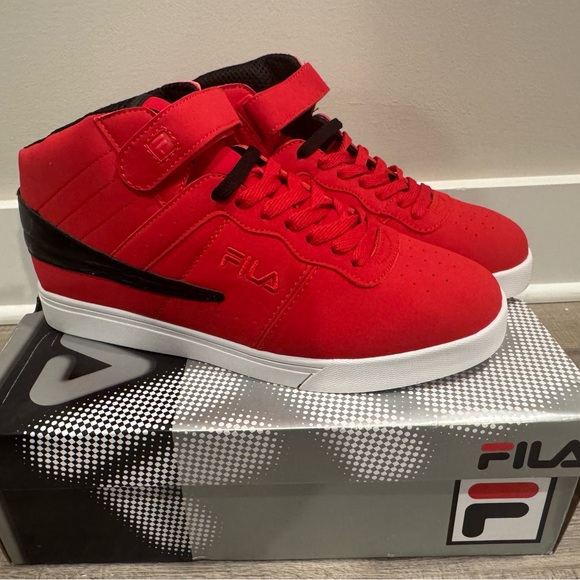 Fila | Shoes | Fila Red And Black Midtop Sneakers | Poshmark
